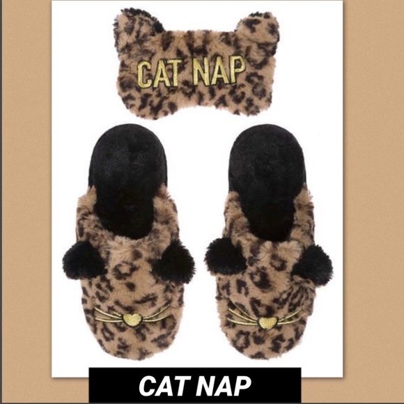 @SOULCRUSHER716 | Shoes | Leopard Cat Nap Slippers Weye Mask | Poshmark